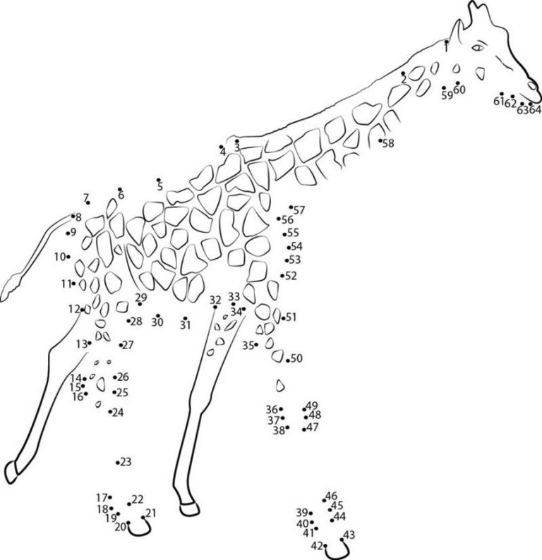 Connect the dots: Giraffe, printable for kids & adults, free