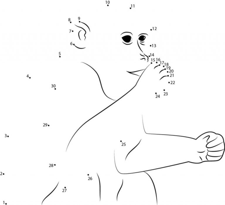 Connect the dots: Monkey, printable for kids & adults, free