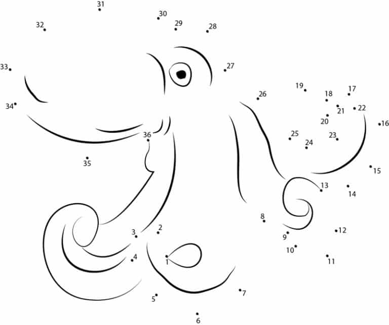 Connect the dots: Octopus, printable for kids & adults, free