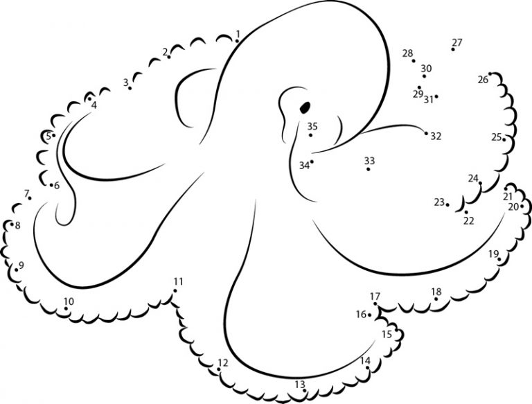 Connect the dots: Octopus, printable for kids & adults, free