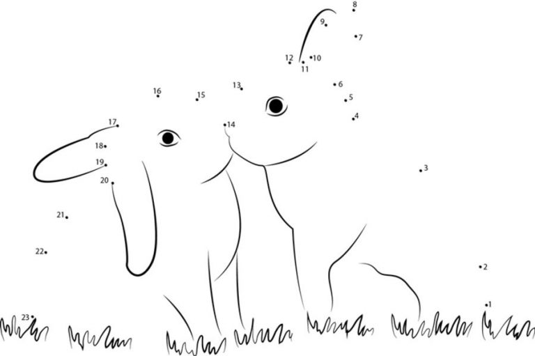 Connect the dots: Rabbit, printable for kids & adults, free