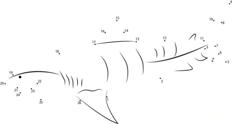 Connect the dots: Shark, printable for kids & adults, free