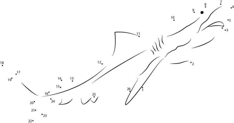 Connect the dots: Shark, printable for kids & adults, free
