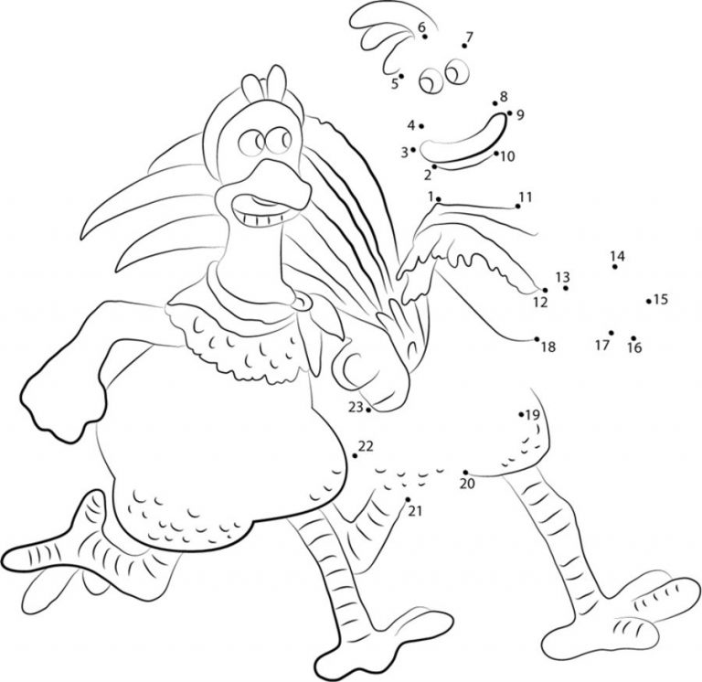 Connect the dots: Chicken Run, printable for kids & adults, free