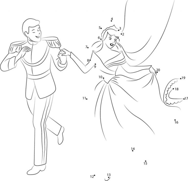 Connect the dots: Cinderella, printable for kids & adults, free