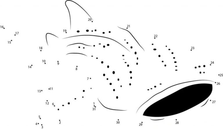 Connect the dots: Whale, printable for kids & adults, free