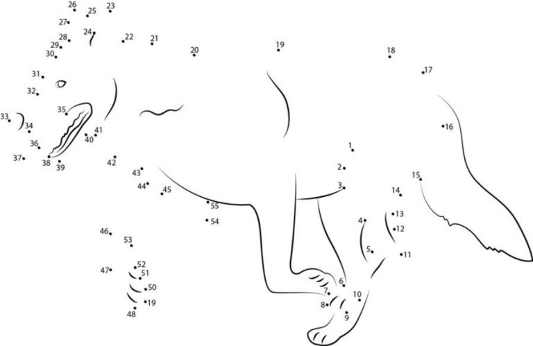 Connect the dots: Wolf, printable for kids & adults, free
