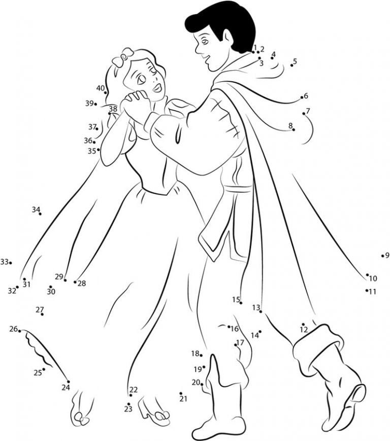 Connect the dots: Snow White, printable for kids & adults, free