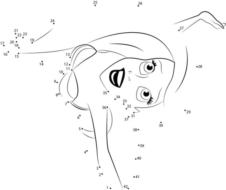Connect the dots: The Little Mermaid, printable for kids & adults, free