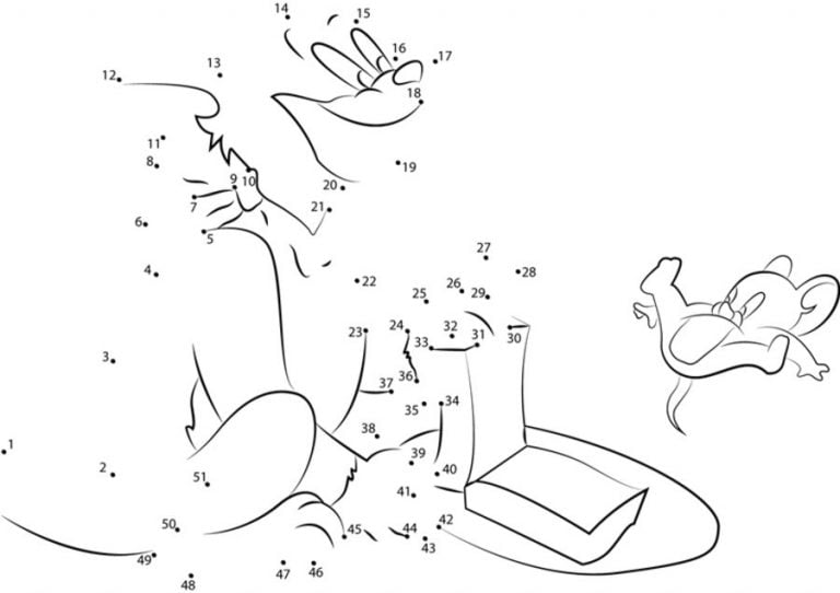 Connect the dots: Tom and Jerry, printable for kids & adults, free