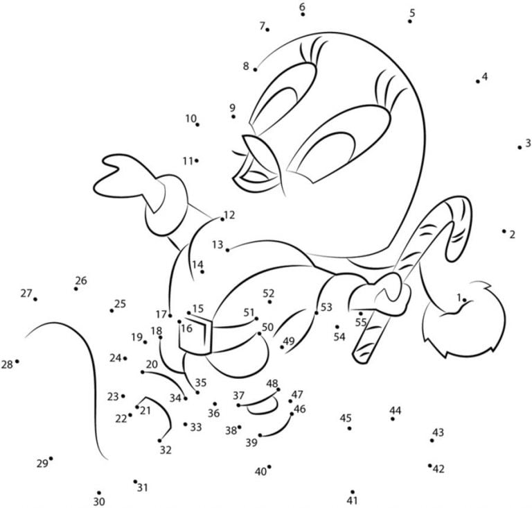Connect the dots: Tweety, printable for kids & adults, free