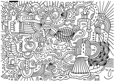 Coloring pages for adults: Scribbles, printable, free to download, JPG, PDF