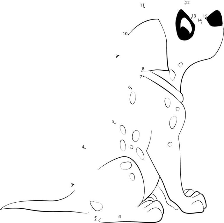 Connect the dots: 101 Dalmatians, printable for kids & adults, free