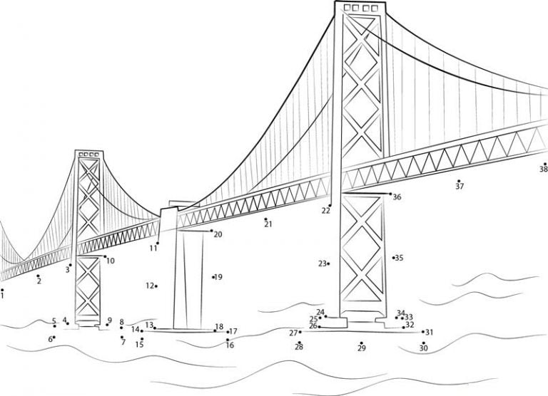 Connect the dots: Bridge, printable for kids & adults, free