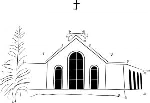 Connect the dots: Church, printable for kids & adults, free