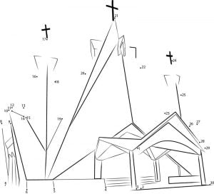 Connect the dots: Church, printable for kids & adults, free