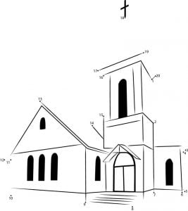 Connect the dots: Church, printable for kids & adults, free