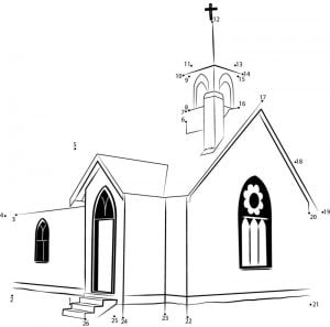 Connect the dots: Church, printable for kids & adults, free