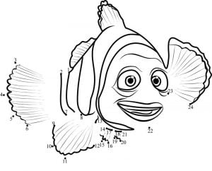 Connect the dots: Finding Dory, printable for kids & adults, free