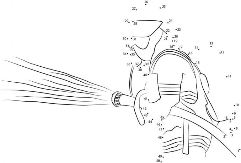 Connect the dots: Firefighter, printable for kids & adults, free