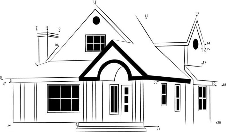 Connect the dots: House, printable for kids & adults, free