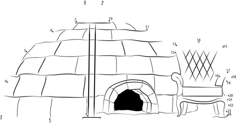 Connect the dots: Igloo, printable for kids & adults, free