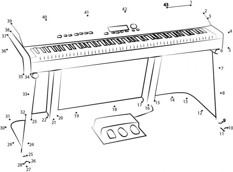 Connect the dots: Piano, printable for kids & adults, free