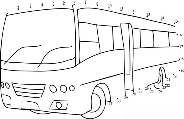 Connect the dots: School bus, printable for kids & adults, free