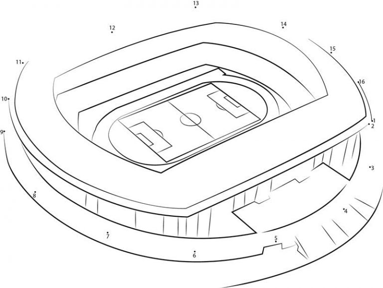 Połącz kropki: Stadion dla dzieci i dorosłych do druku