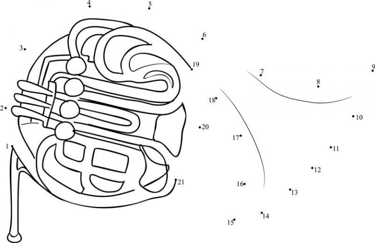 Connect the dots: Tuba, printable for kids & adults, free