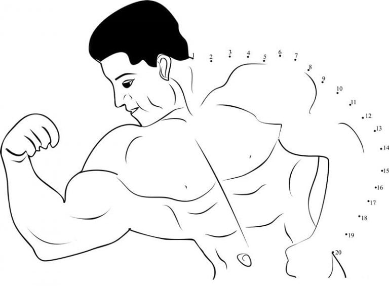 Connect the dots: Weightlifting, printable for kids & adults, free